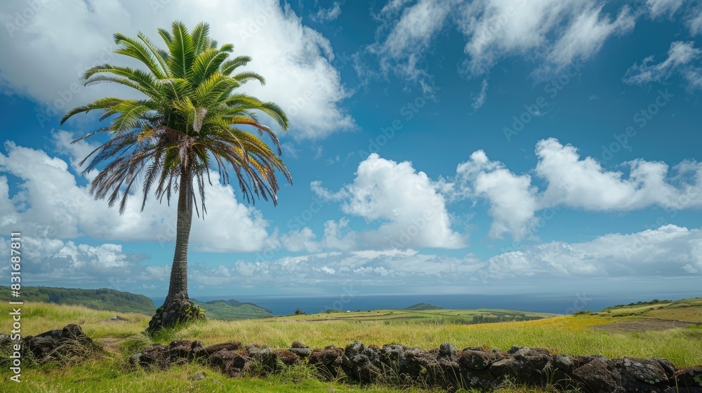 Palm tree on Terceira Island Azores depicted from a low angle Stock ...