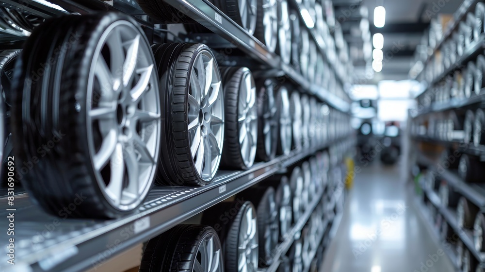 Contemporary alloy wheels storage with white alloy wheels, clean and ...