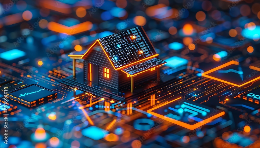 Smart home setup with AI-driven devices, featuring a holographic house ...