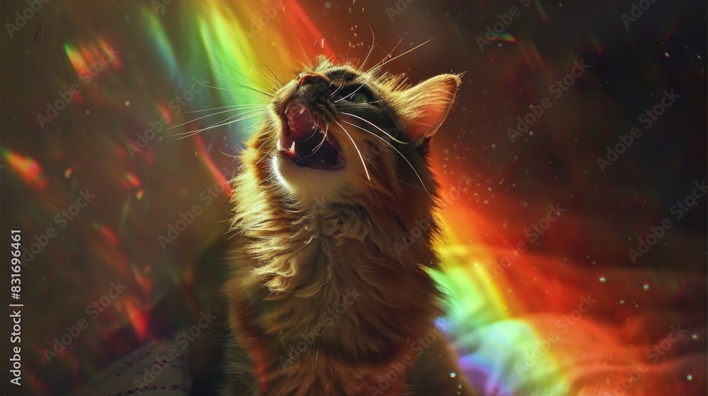 Colorful Cat Comedy: Hilarious Art of a Feline Barfing Rainbow, Quirky ...
