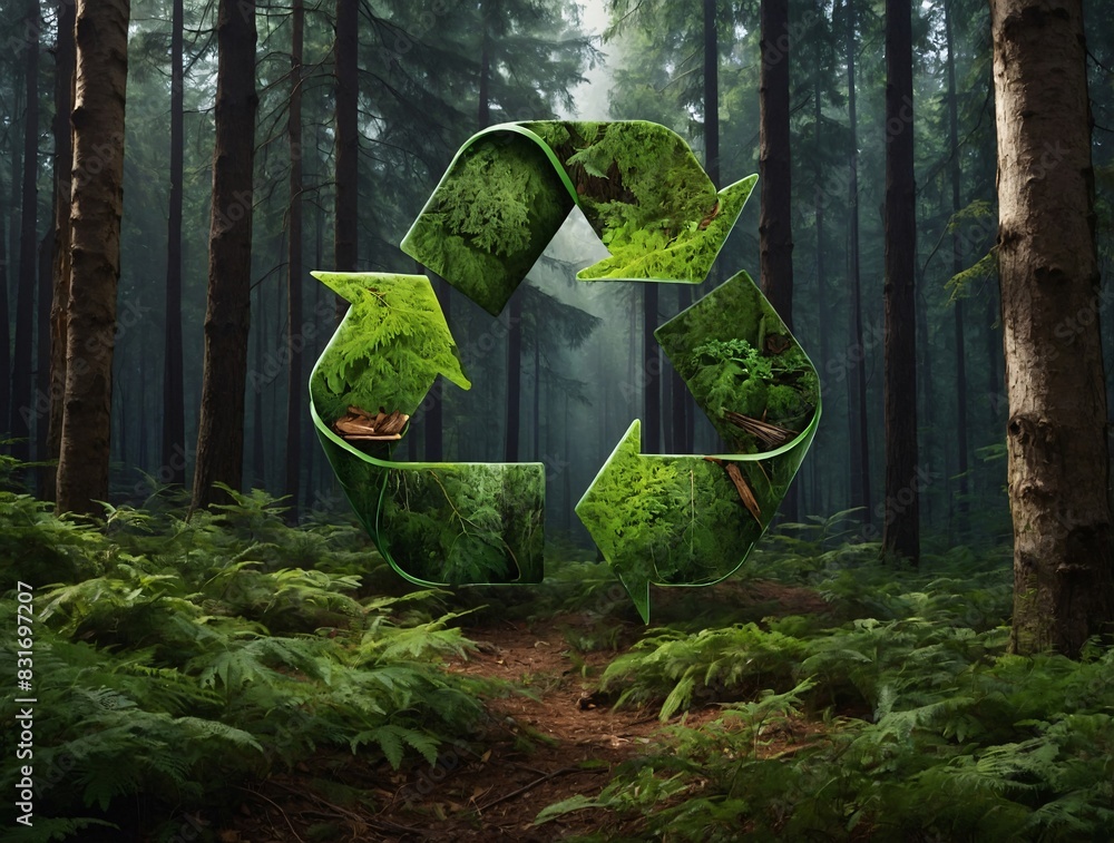 Recycling symbol combined with green forests Shows the conservation of ...