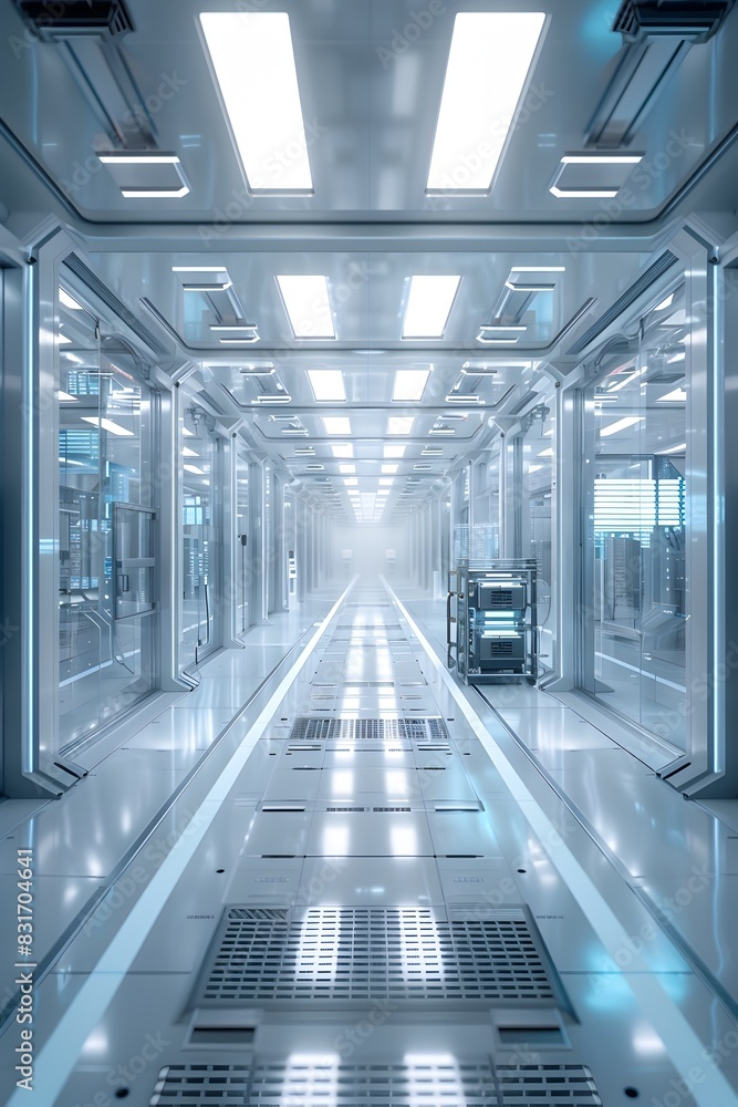 Expansive and Immaculate Sci-Fi Factory Interior with Advanced Robotics ...