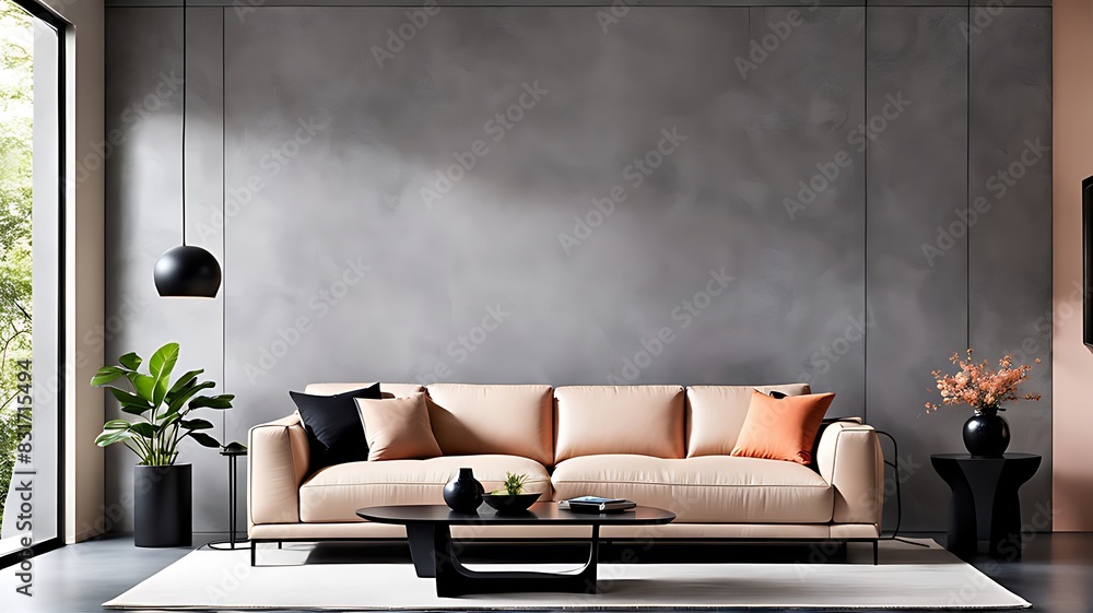 Peach fuzz trend color year 2024 in the premium livingroom. Painted ...