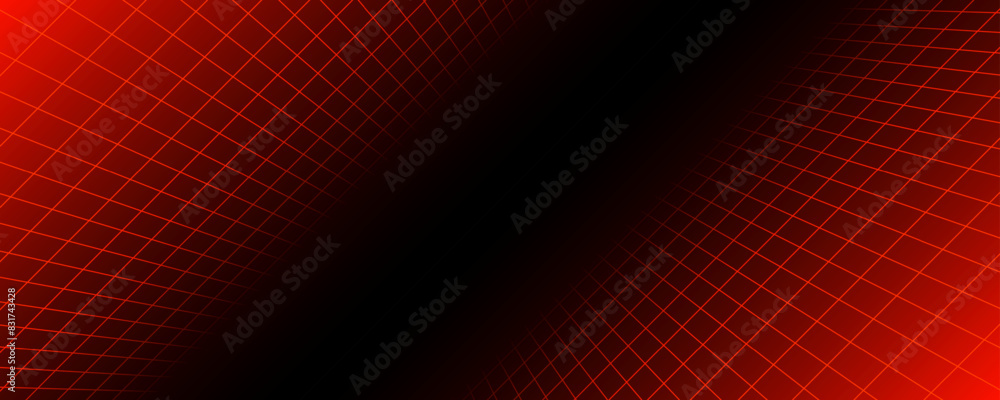Red glowing neon wireframe background. Shining checkered diagonal grid ...