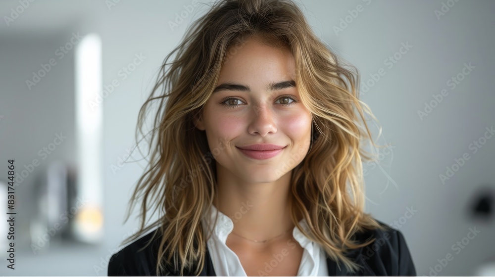 A beautiful business woman exuding positivity and grace, her smile ...