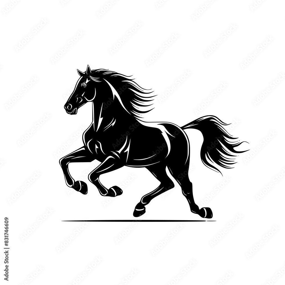 Black Horse Vector Illustration, Stylized black and white vector ...