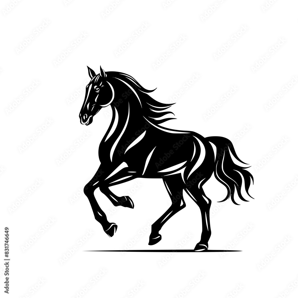Black Horse Vector Illustration, Stylized black and white vector ...