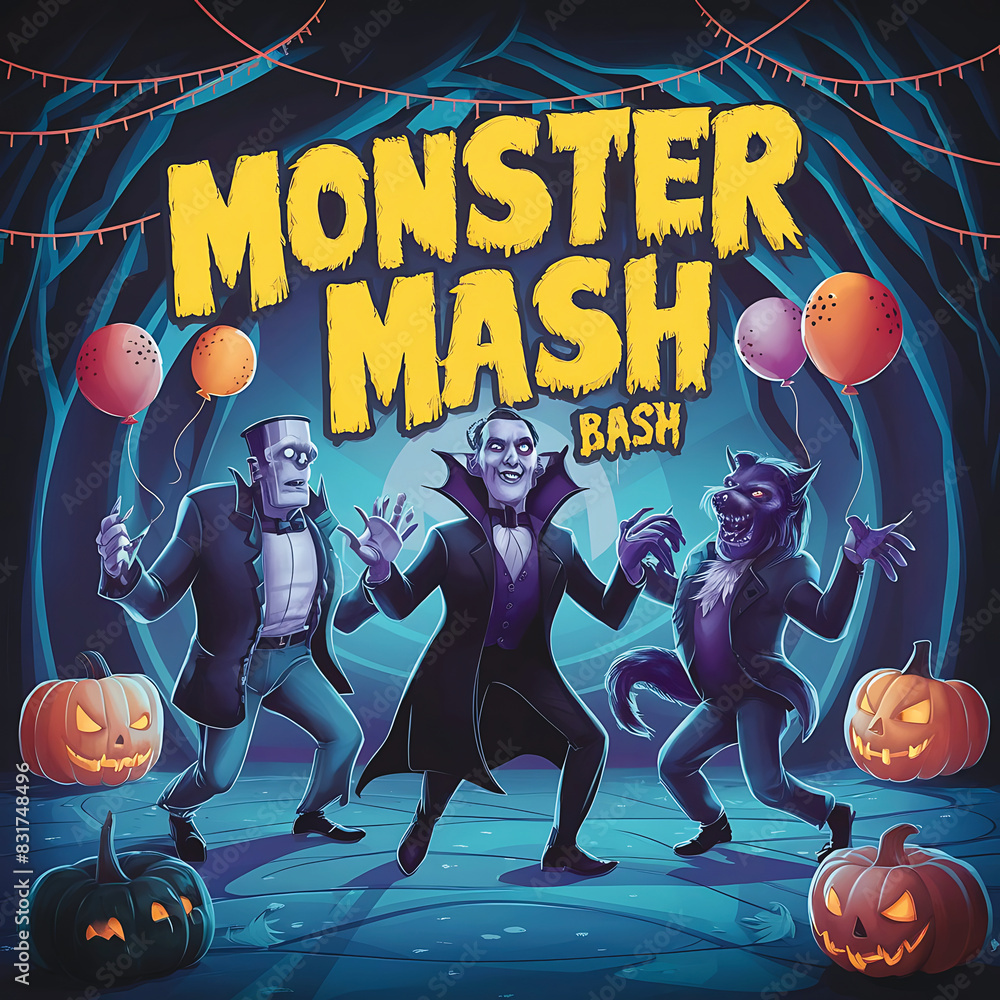 Monster Mash Bash: Classic Happy Halloween illustration Monsters ...