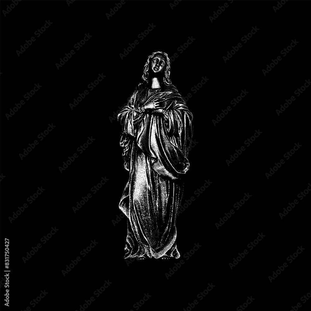 virgin mary figure hand drawing vector isolated on black background ...
