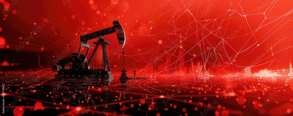 Oil extraction rigs superimposed with digital elements to depict energy ...