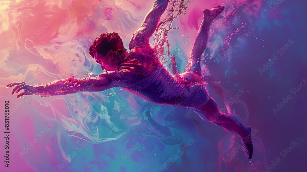 A captivating digital artwork captures an Olympic gymnast mid-flight ...