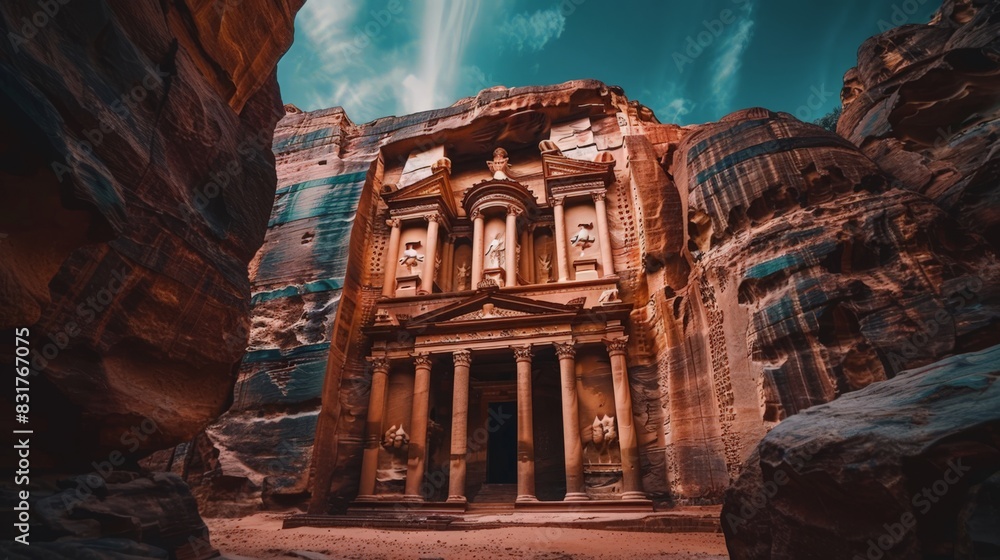 Petra, an ancient city carved into the rose-red cliffs of Jordan, is a ...