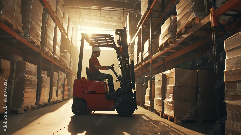 Forklift operator moving pallets in a warehouse, capturing precise ...