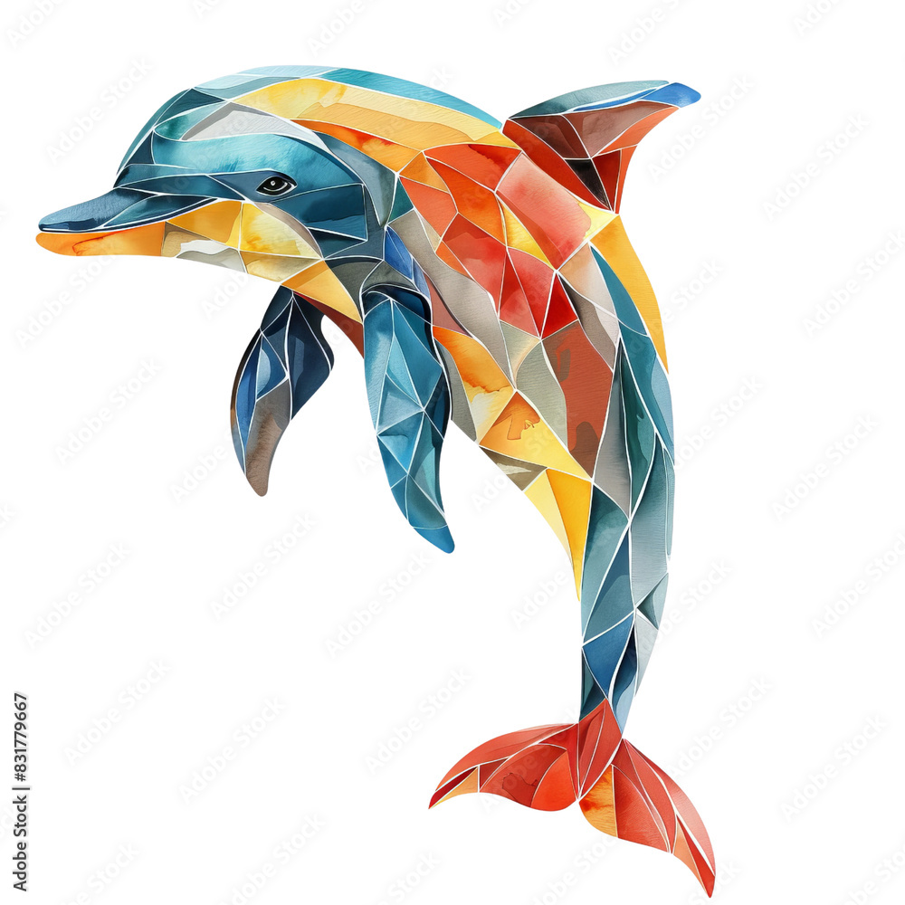 Colorful geometric dolphin design with vibrant triangular patterns ...