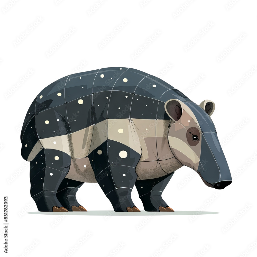 Illustrative image of a black and white tapir with patterned skin ...