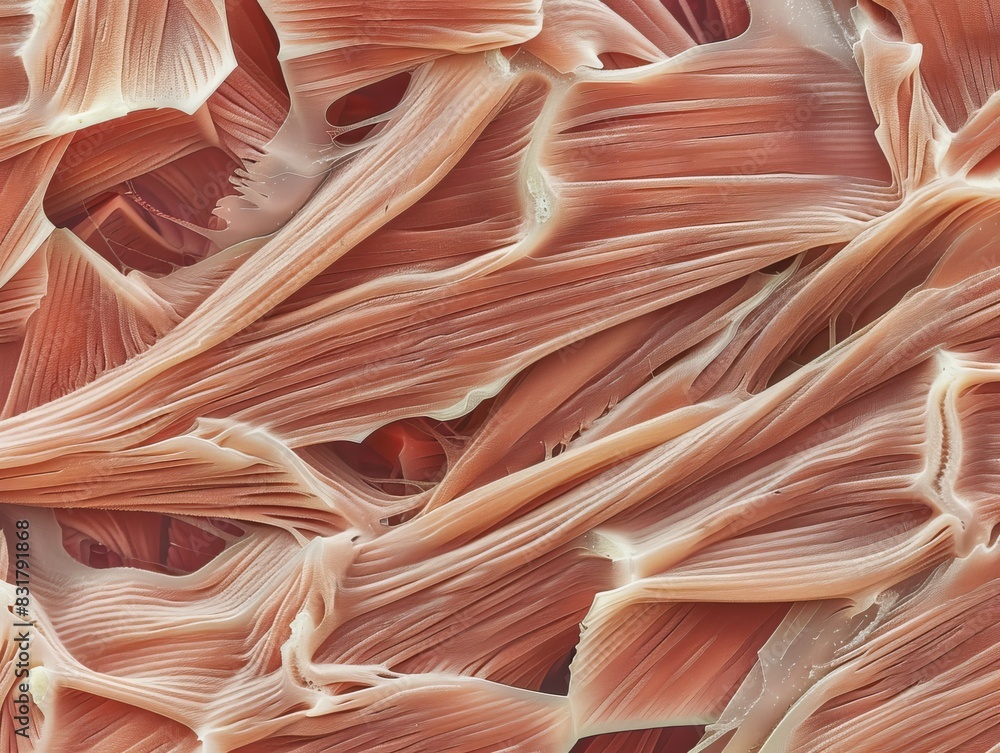 A detailed microscope image of a section of human muscle tissue ...