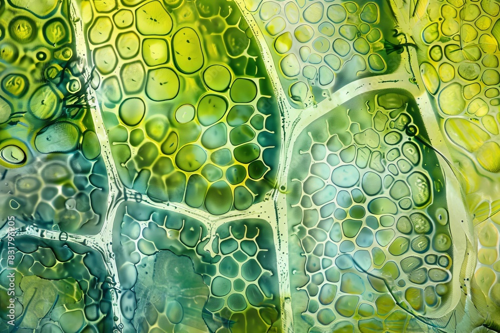 A high-magnification microscope view of a section of leaf tissue, revealing the detailed ...