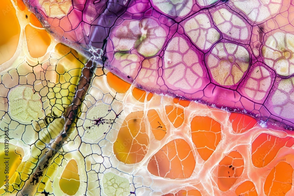 A high-magnification microscope view of a section of fruit ...