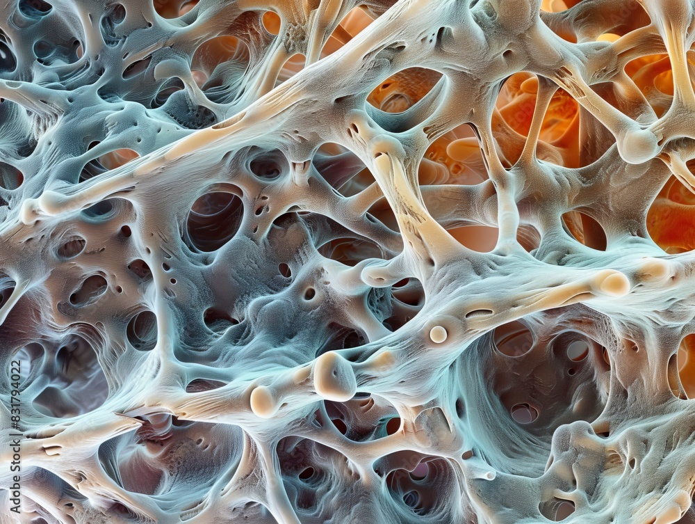 A close-up microscope image of a section of bone tissue, revealing the ...