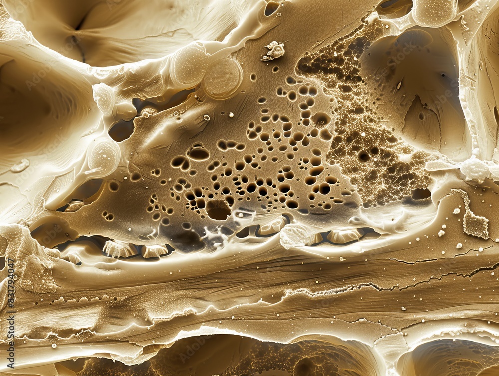 A close-up microscope image of a section of bone tissue, revealing the ...