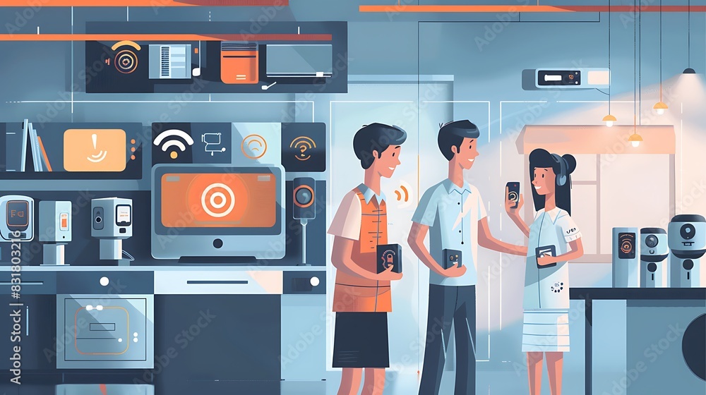 Smart Homes: Design a visual showing a family using voice commands to ...