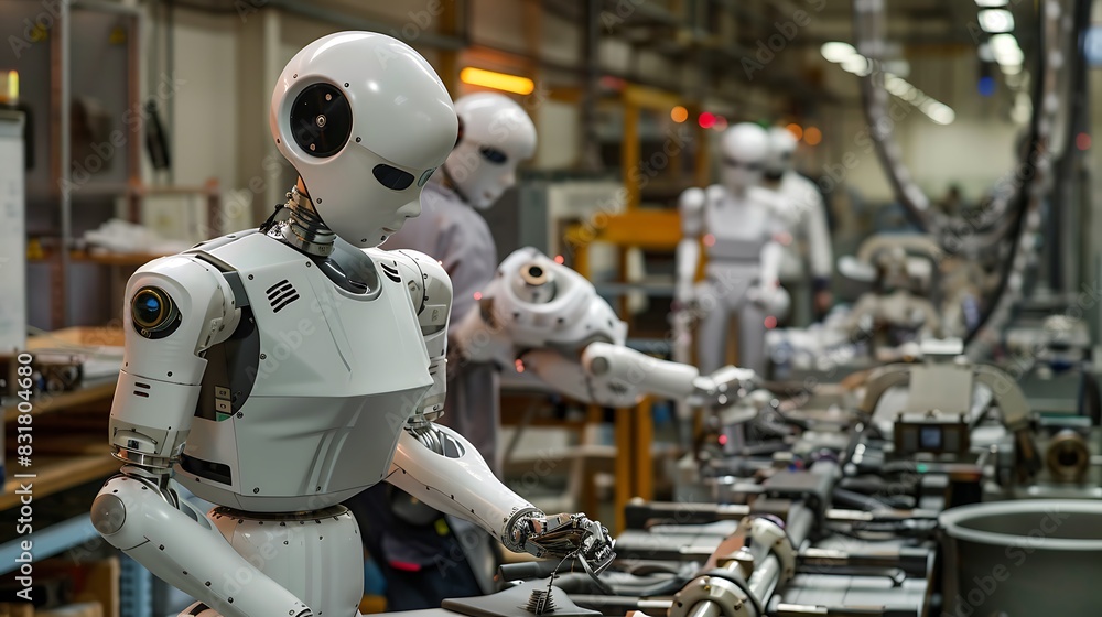 AI in Robotics: Capture an industrial setting where AI-powered robots ...