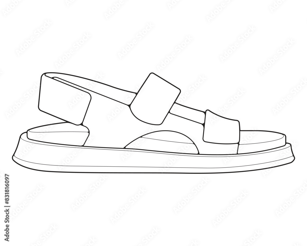 strap sandals outline drawing vector, strap sandals in a sketch style ...