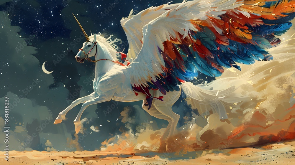 "Cartoon illustration of Buraq, the mythical creature in Islamic lore ...