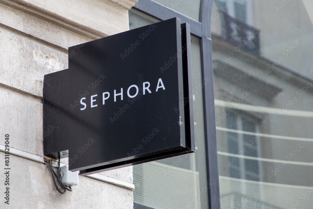 Sephora sign brand and text logo shop French facade chain of cosmetics ...