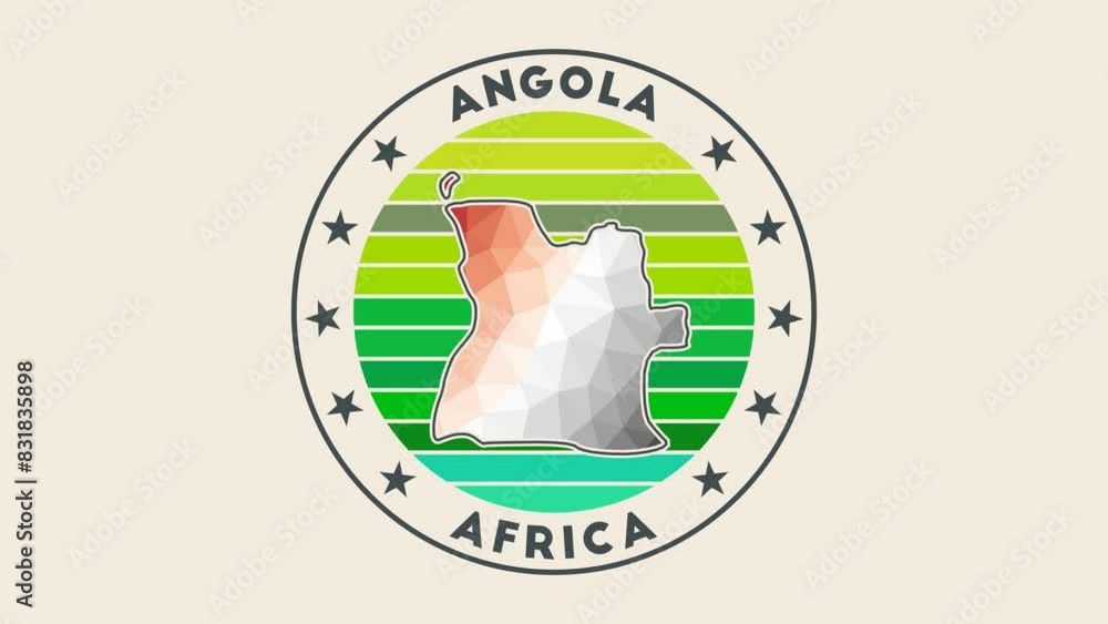 Angola intro video. Badge with the circular name and map of the country ...