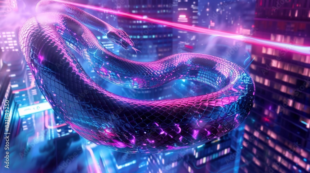 Cyberpunk Snake Year - Graceful Snake, High Speed Motion Blur, Neon ...