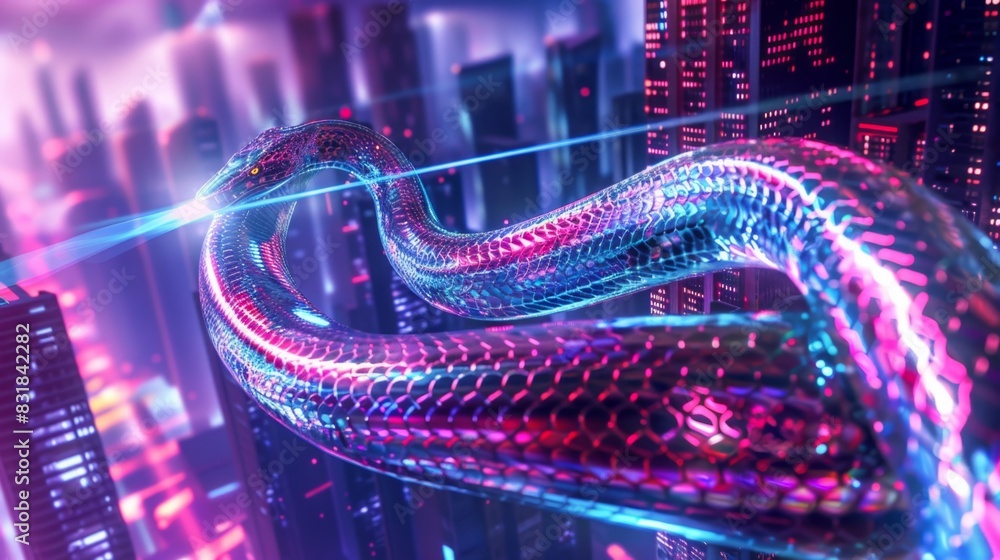 Cyberpunk Snake Year - Graceful Snake, High Speed Motion Blur, Neon ...