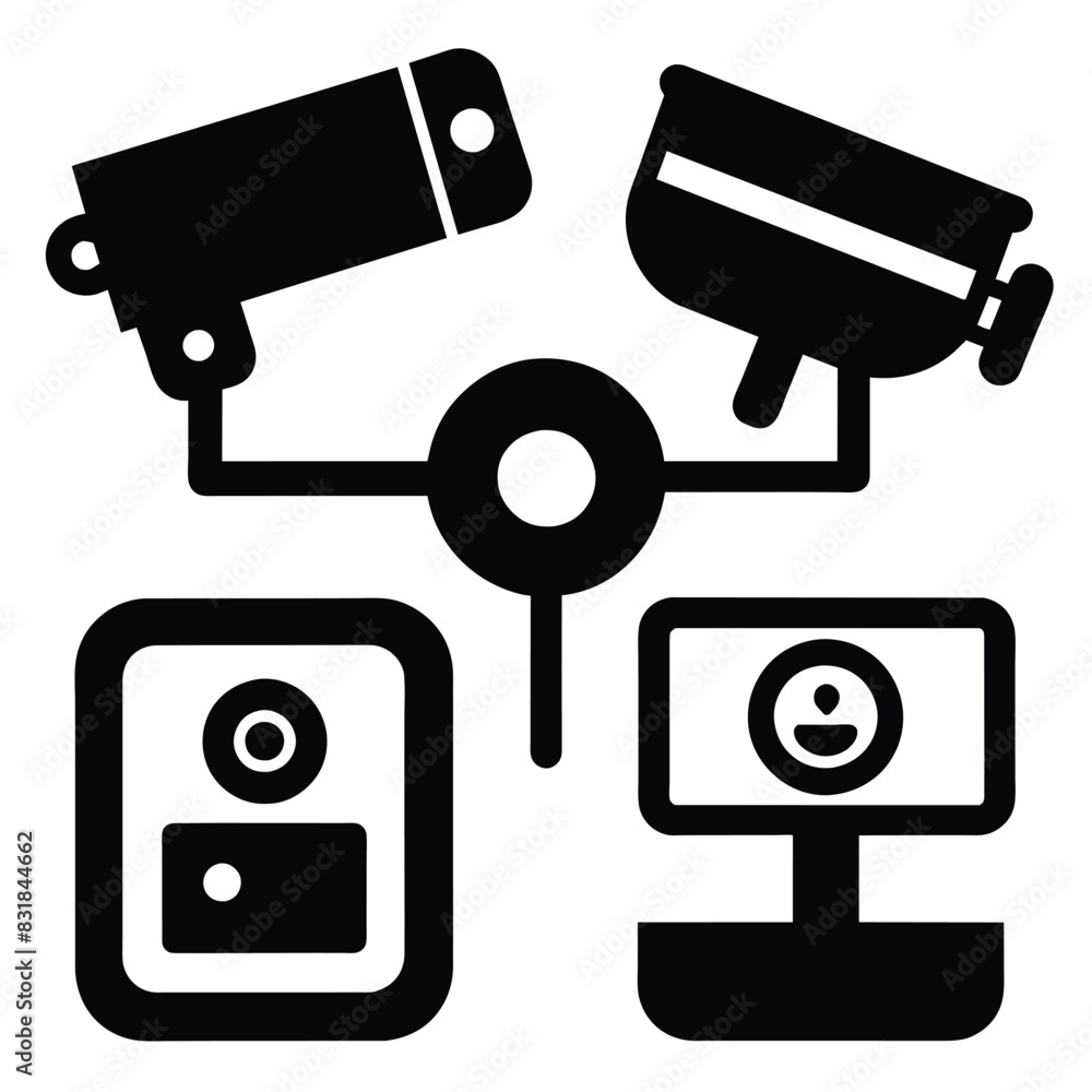 Set of Solid black outline security camera icon, CCTV vector design ...