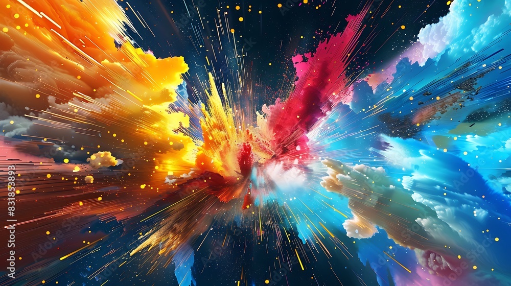 A digital explosion of pixelated colors, as if a glitch in the matrix ...
