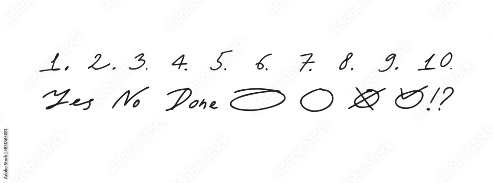 Doodle checklist numbering. List of handwritten numbers with dots. Hand ...