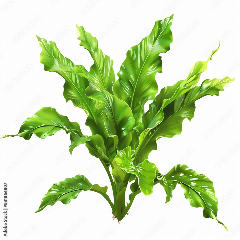 Asplenium Leaf Birds Nest Fern with wavy edges, isolated white ...
