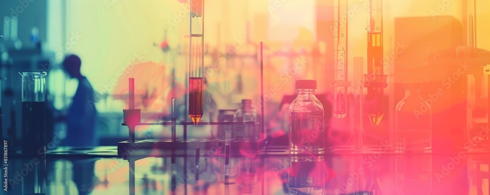 Hightech quality control lab close up, focus on, copy space, vibrant ...