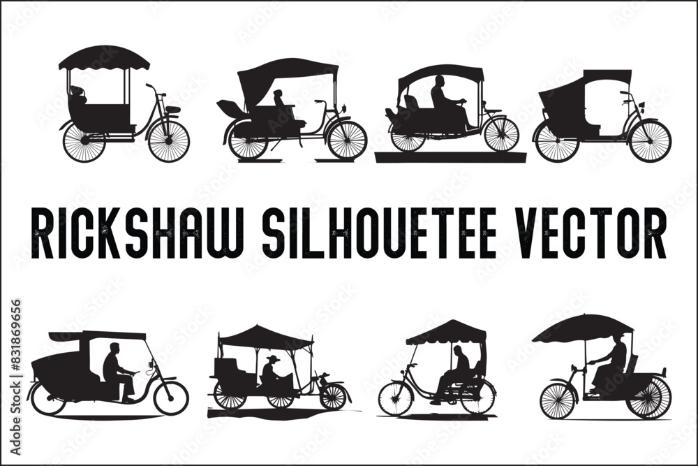 Rickshaw black silhouette, Tuk Tuk black silhouette, Transportation ...