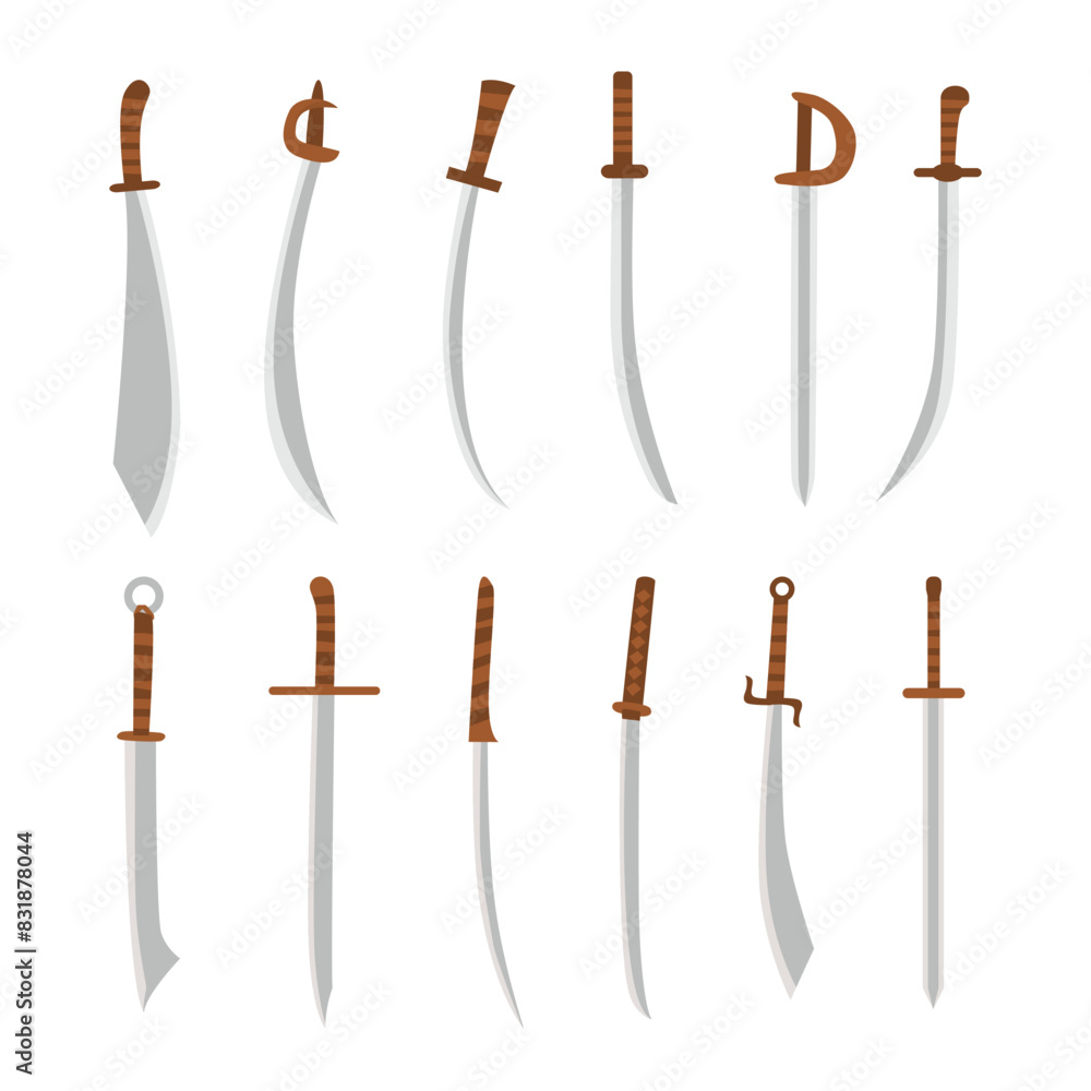 Set different types of swords collection, medieval swords blades shapes ...
