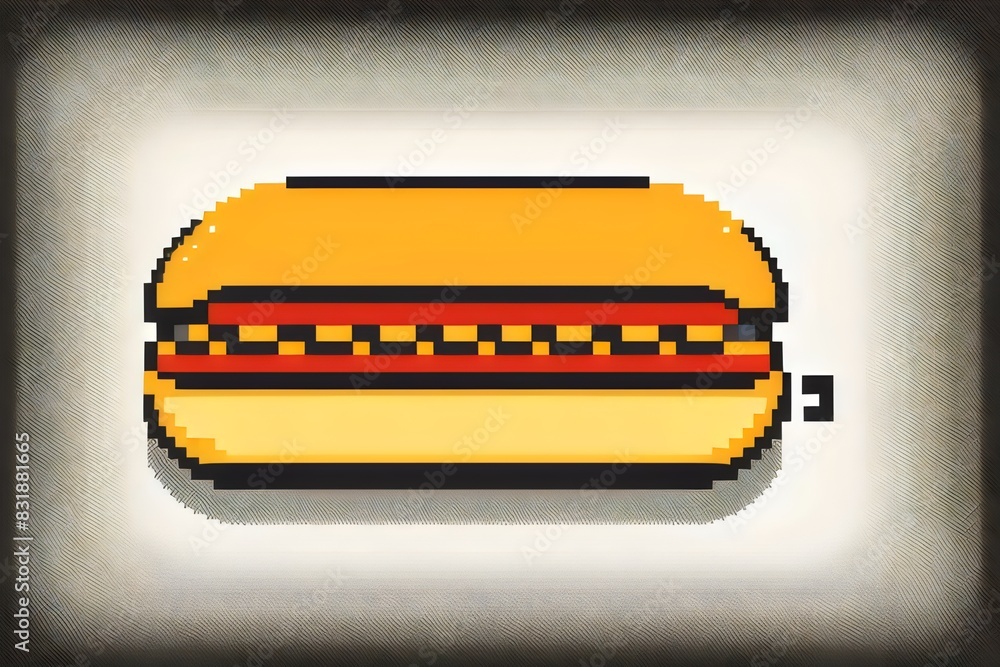 a cartoon, 8 bit, pixel, retro video game graphic, hot dog, Sausage ...