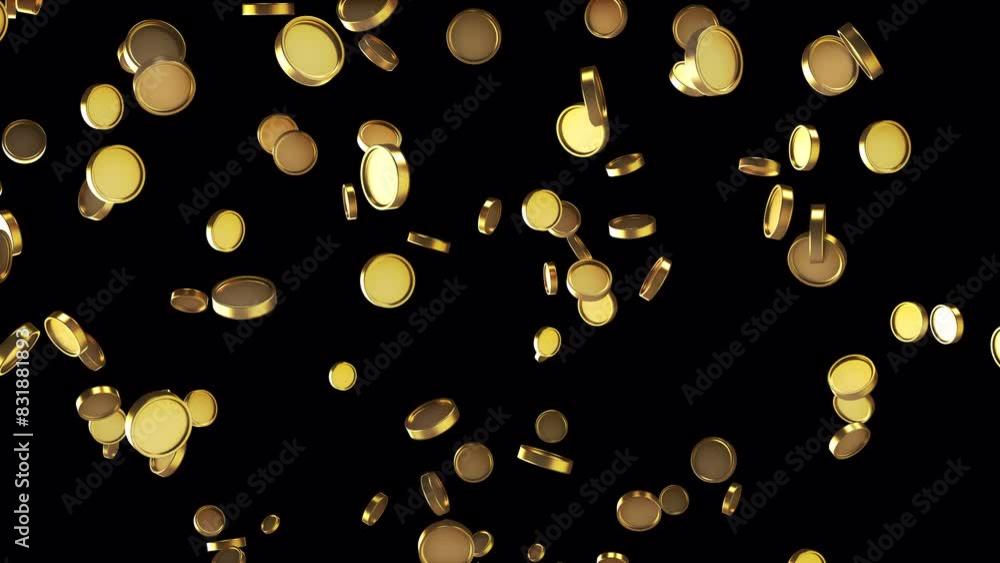 Gold coin rain. Transparent background. Money drop 3d animation with ...