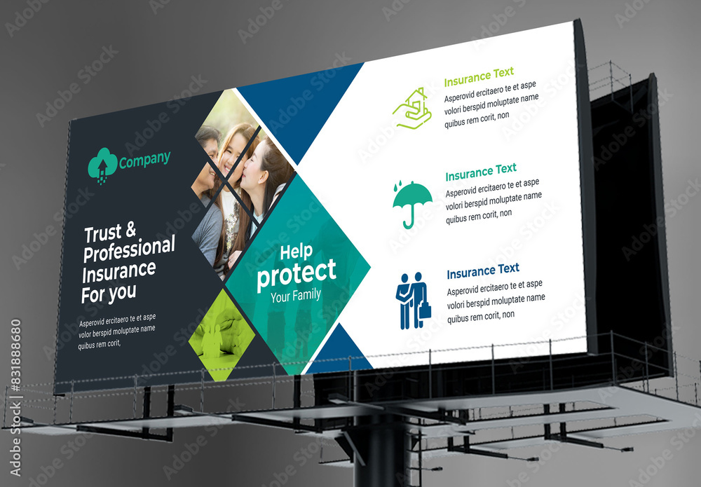 Insurance Company Billboard Banner Design Layout Stock Template | Adobe ...