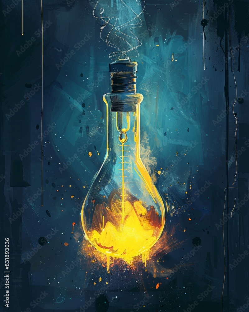 A science beaker that transforms into a light bulb. It symbolizes the ...