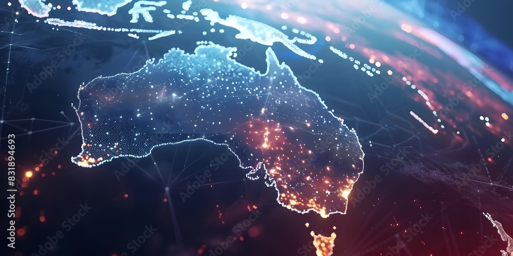 Digital map of Australia with glowing lights, representing global ...