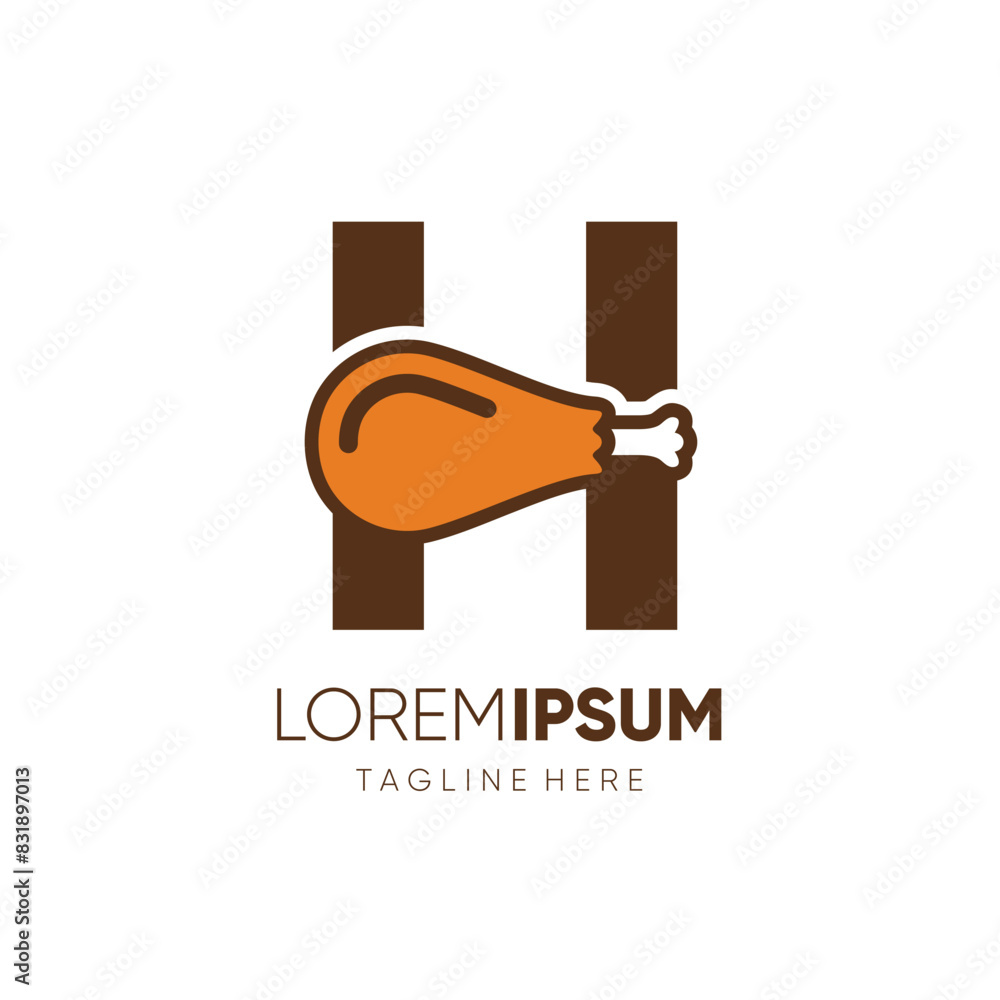 Letter H Chicken Thighs Logo Design Vector Icon Graphic Emblem Symbol ...