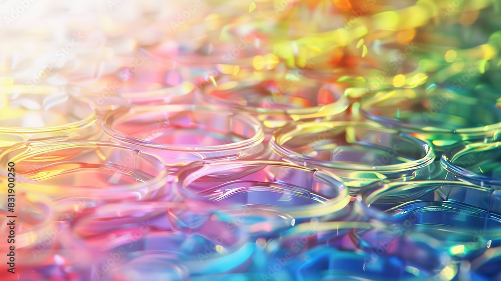 Biochemical assay test plates, close-up, rainbow of wells, crisp detail ...