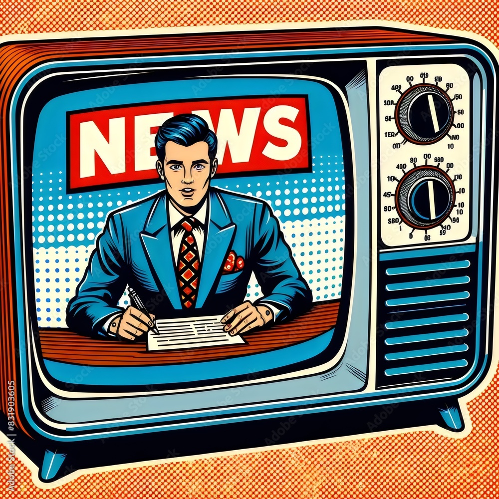 classic era of television news with a vintage-style news anchor ...