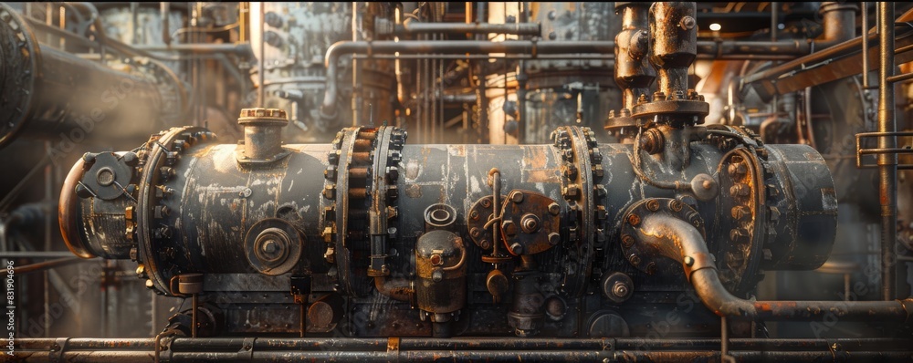 Front-facing industrial steam engine, detailed CG 3D model, complex ...