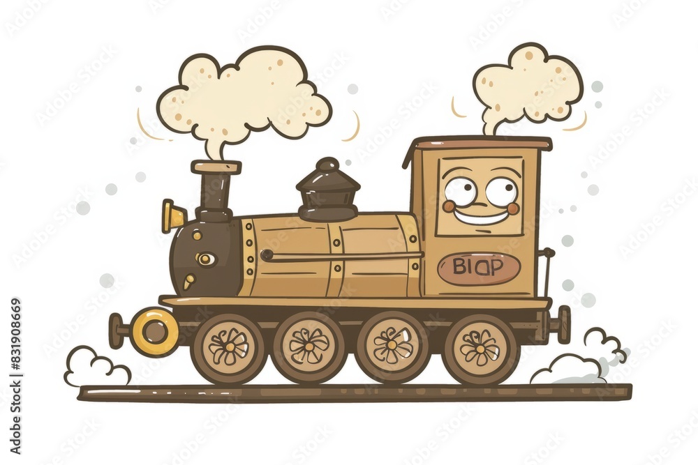 Cartoon cute doodles of an old-fashioned steam engine with a happy face ...
