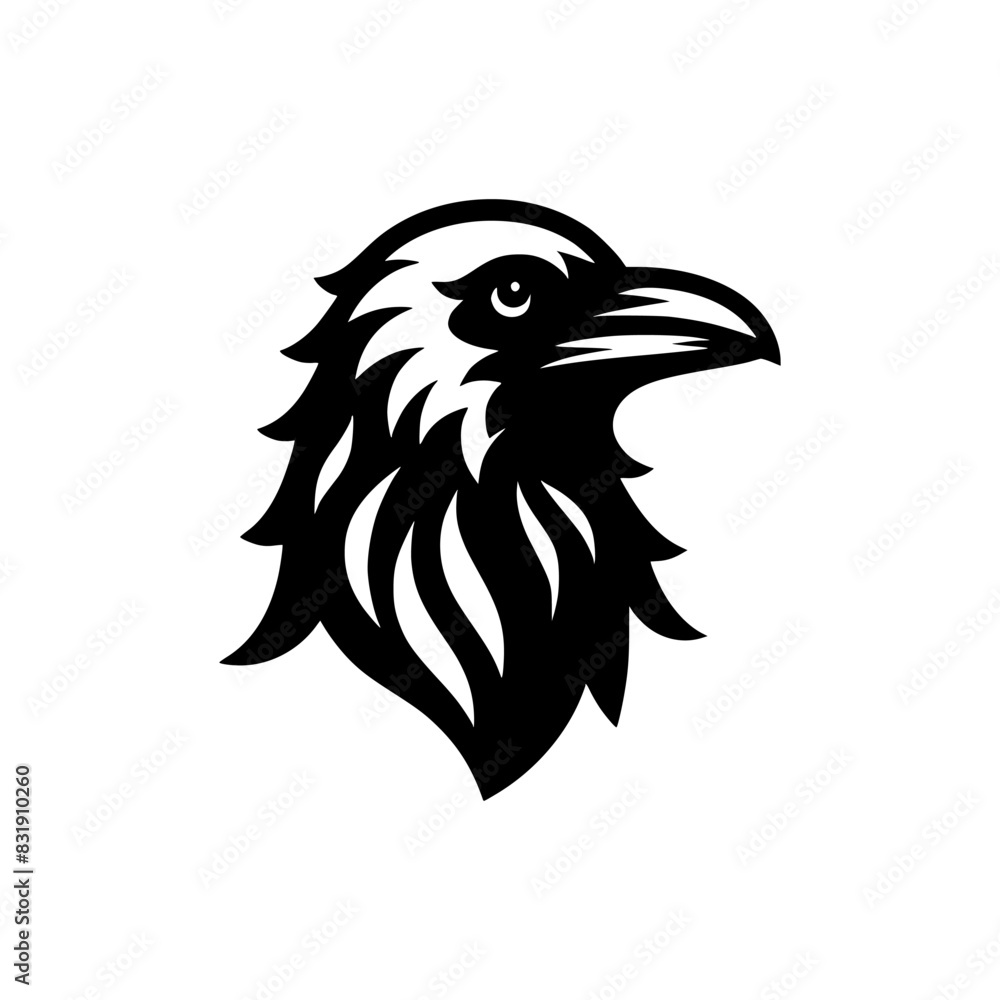Vector logo of a raven head. black and white illustration of a hawk for ...